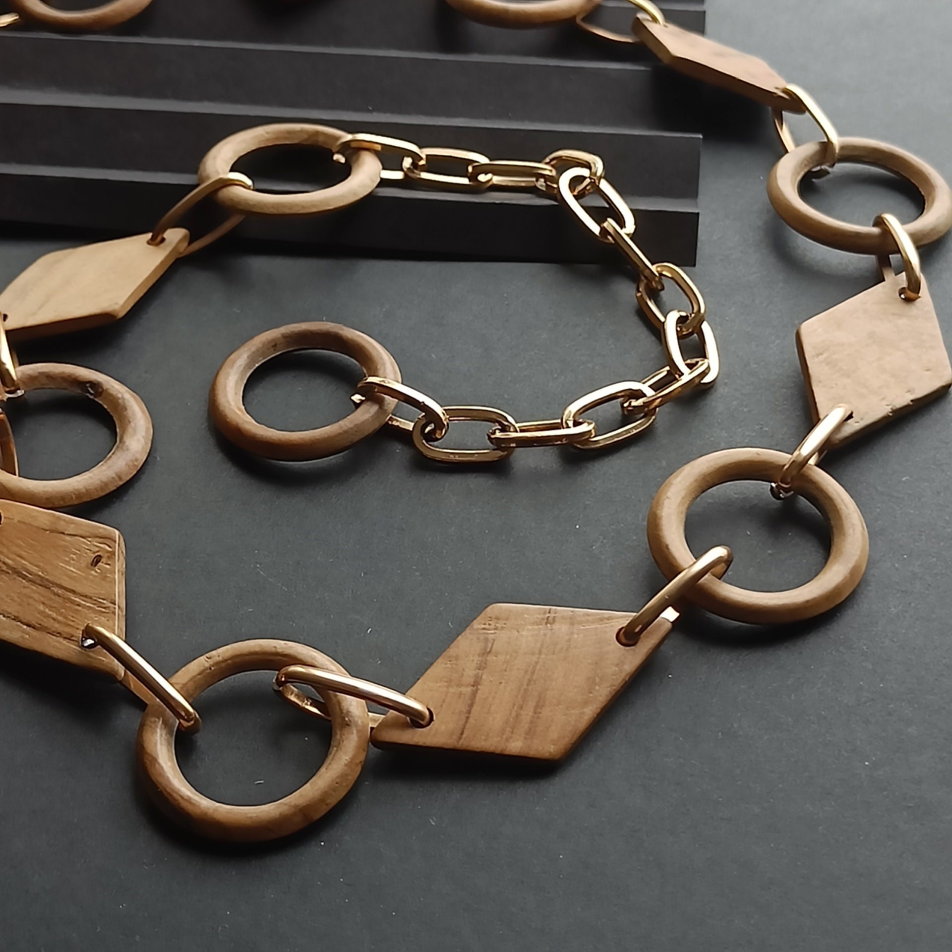 Wood Link Belt. Wood and Gold Chain Belt. RETRO CHAIN BELT. - Etsy