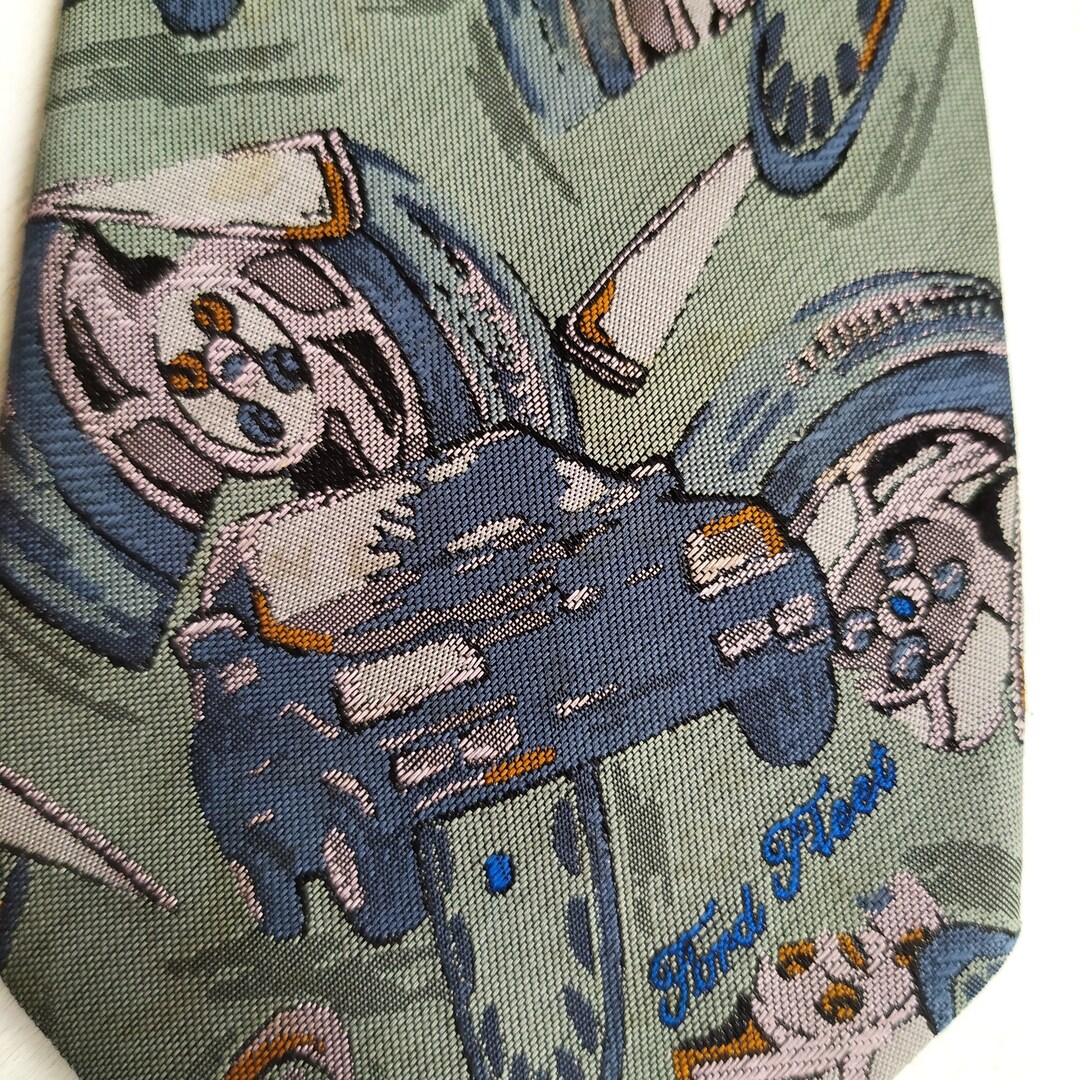 Vintage Dusty Blue Tie. Antique Car Necktie. Novelty Grey Silk Tie ...