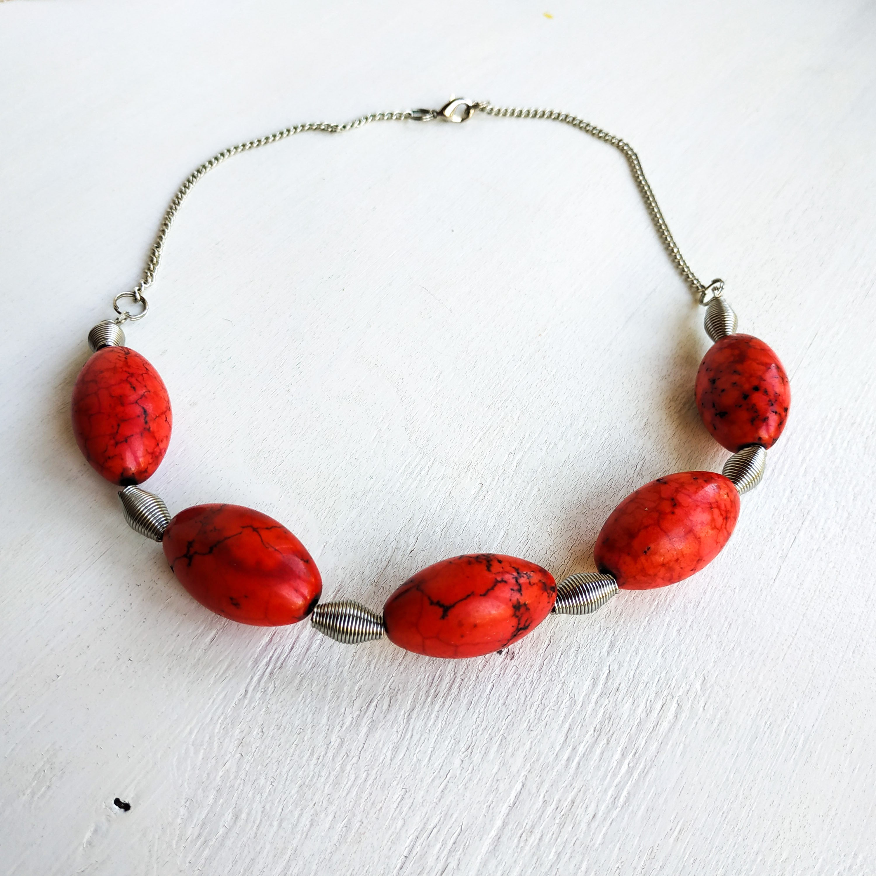 Red beaded necklace. Statement necklace. Red Jasper Stone | Etsy