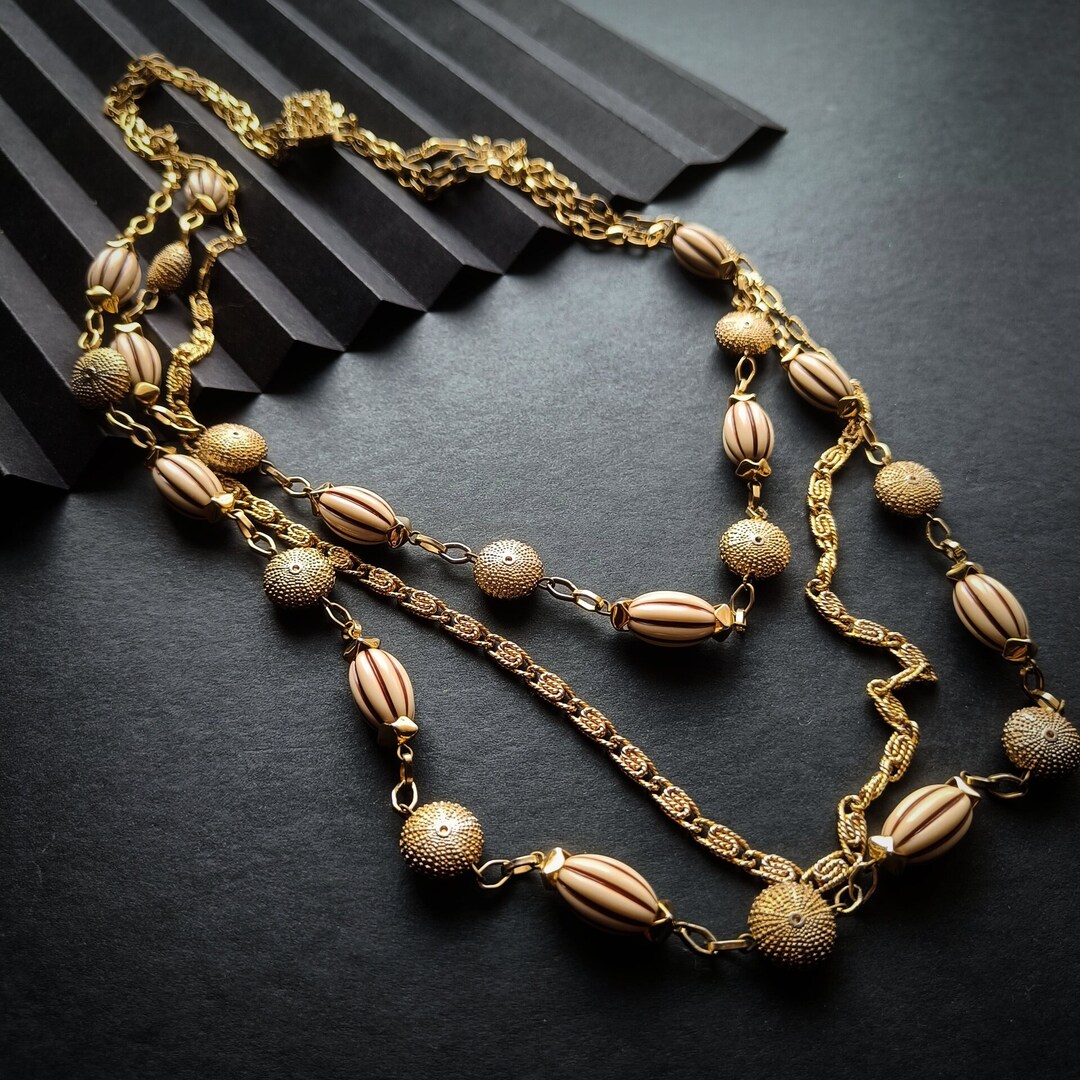 Multi Strand Chain Necklace. Long Flapper Necklace. Multistrand Gold ...