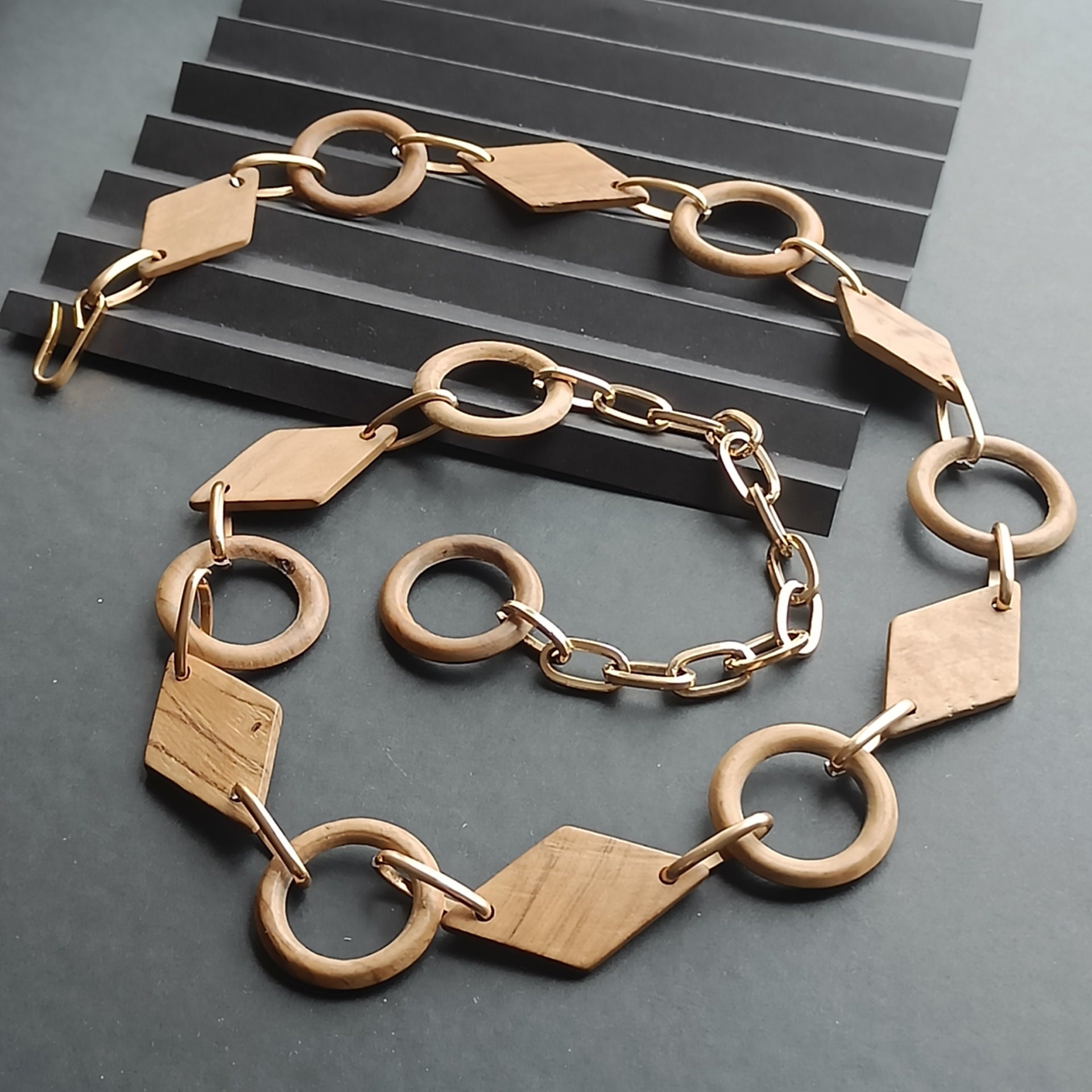 Wood Link Belt. Wood and Gold Chain Belt. RETRO CHAIN BELT. - Etsy