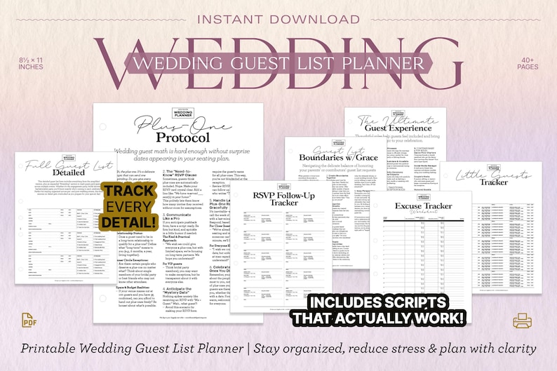Wedding Guest List Tracker PDF | Printable RSVP Tracker, Seating Chart ...