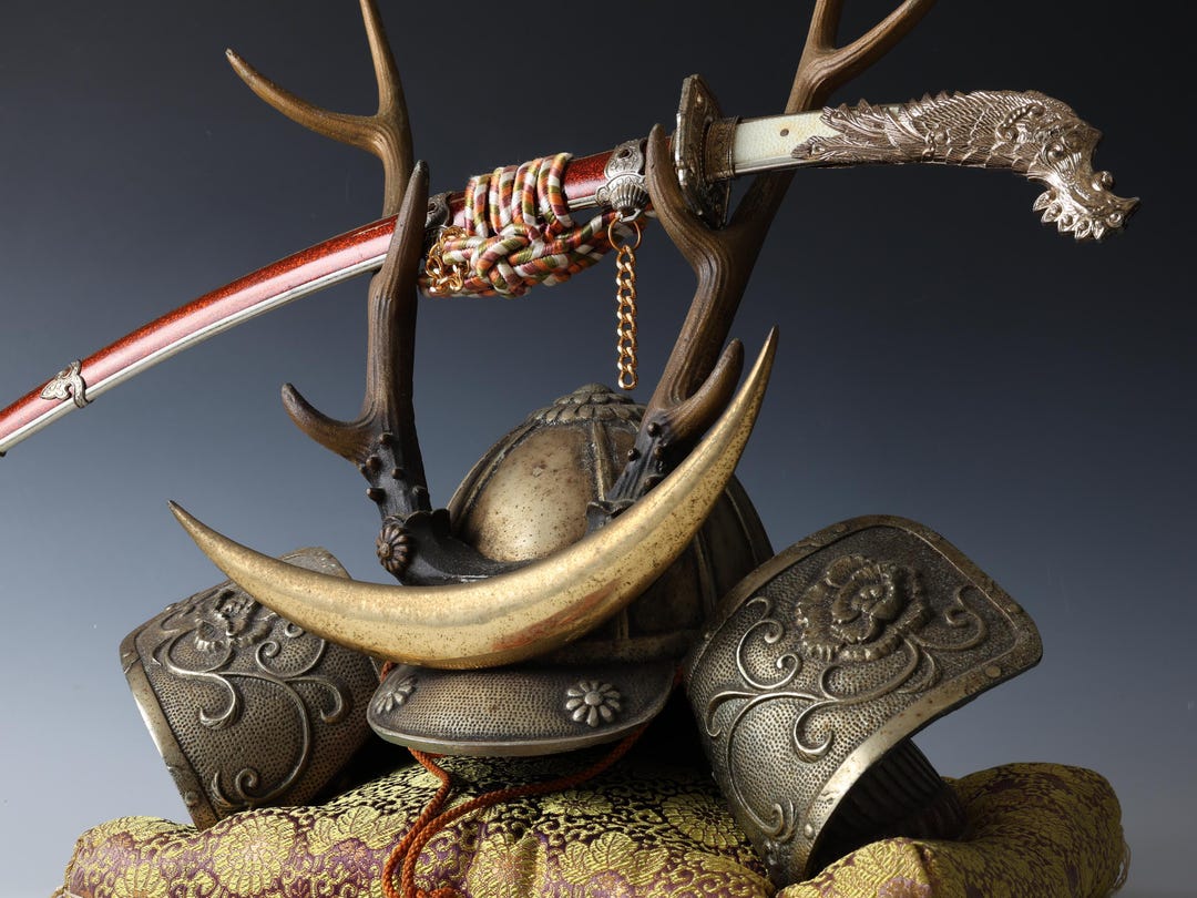 Life Size Japanese Vintage Samurai Helmet shikanosuke Kabuto With a ...