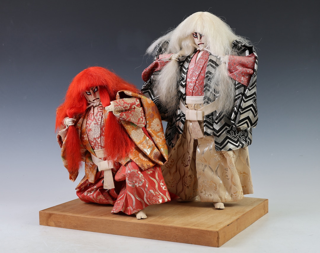 Great Japanese Old Vintage Kabuki Doll -ren Jishi- 2LEOS Kyugetsu ...
