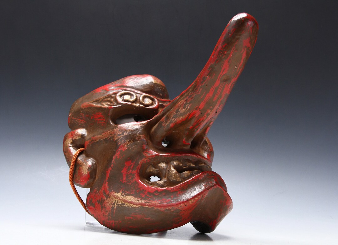 Old Japanese Paper Clay NOH MASK -tengu- Braggart Very Rare Product - Etsy