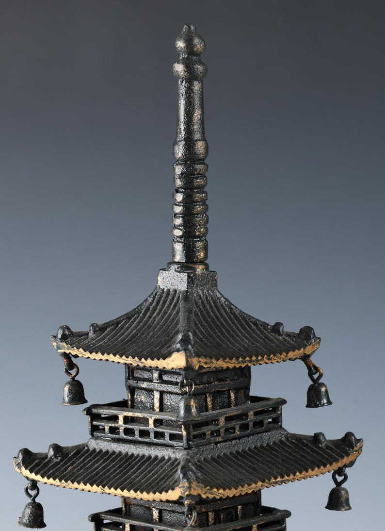 Japanese Nice Old Vintage Iron Figure FIVE STORY PAGODA 五重塔 Tsushima ...