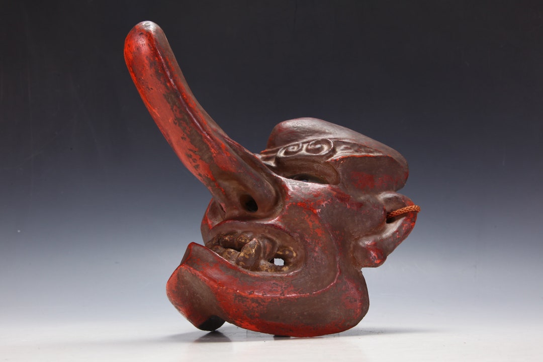 Old Vintage Japanese Paper Clay NOH MASK -tengu- Braggart Very Rare ...