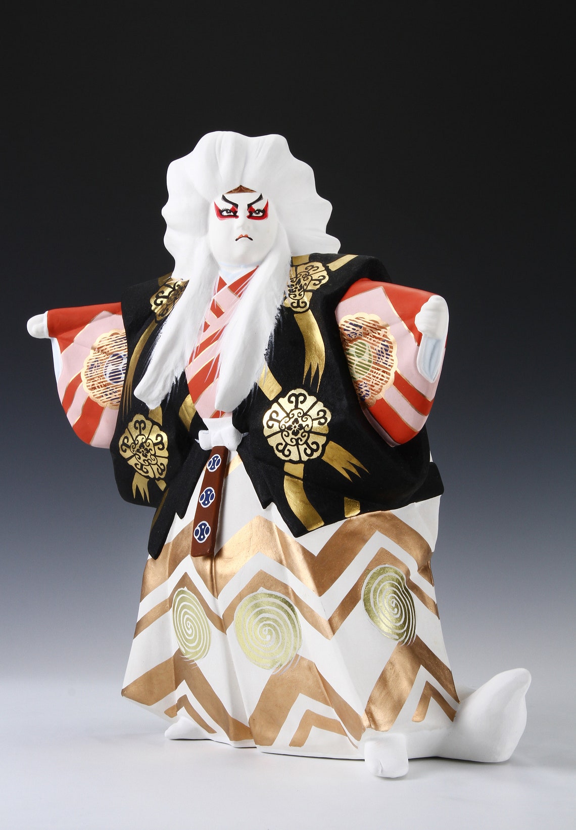 Vintage Japanese Hakata Clay Kabuki Doll -white Leo- - Etsy