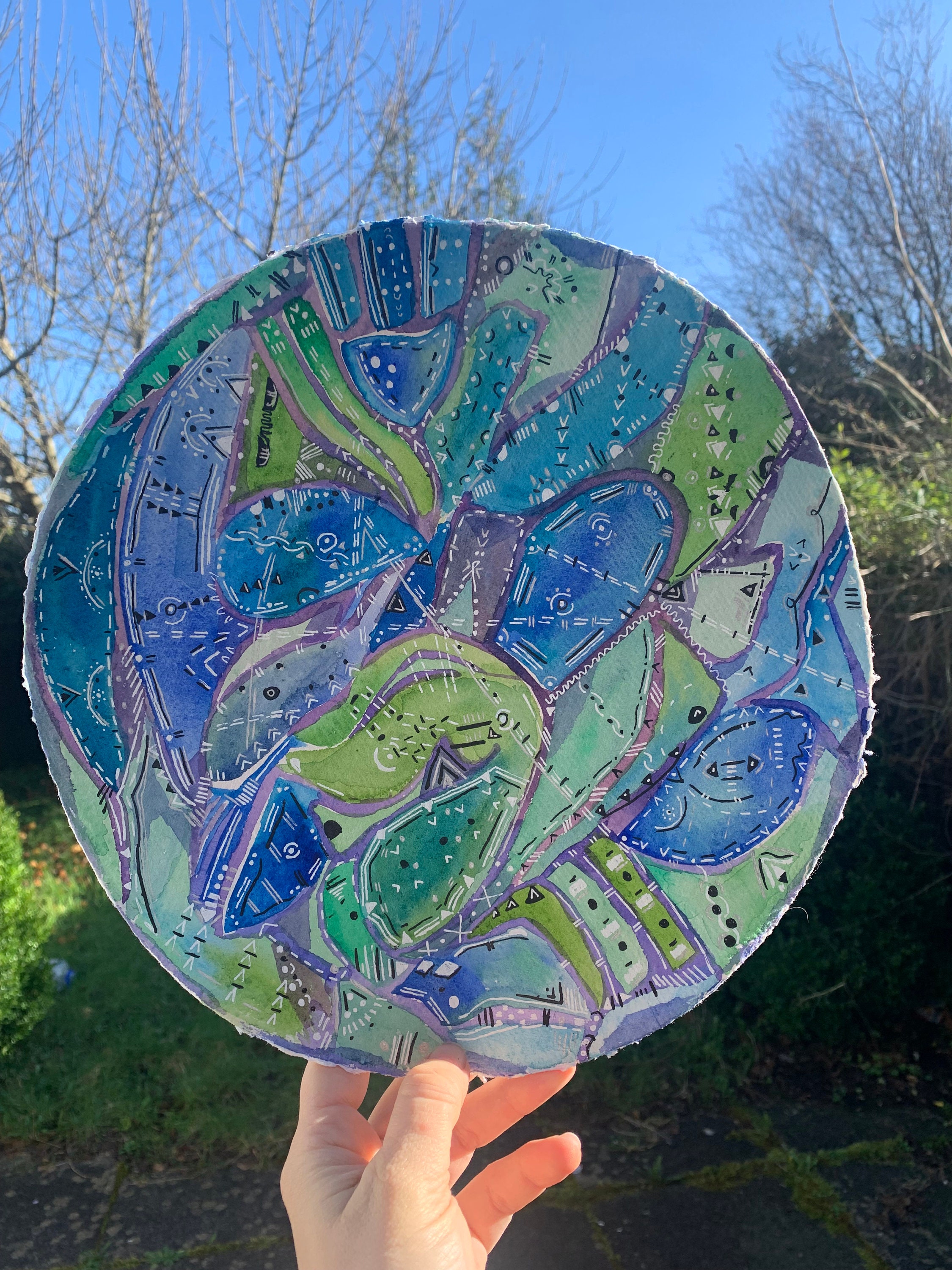 A Circle of Sea- Watercolour and Ink Round Painting - Etsy