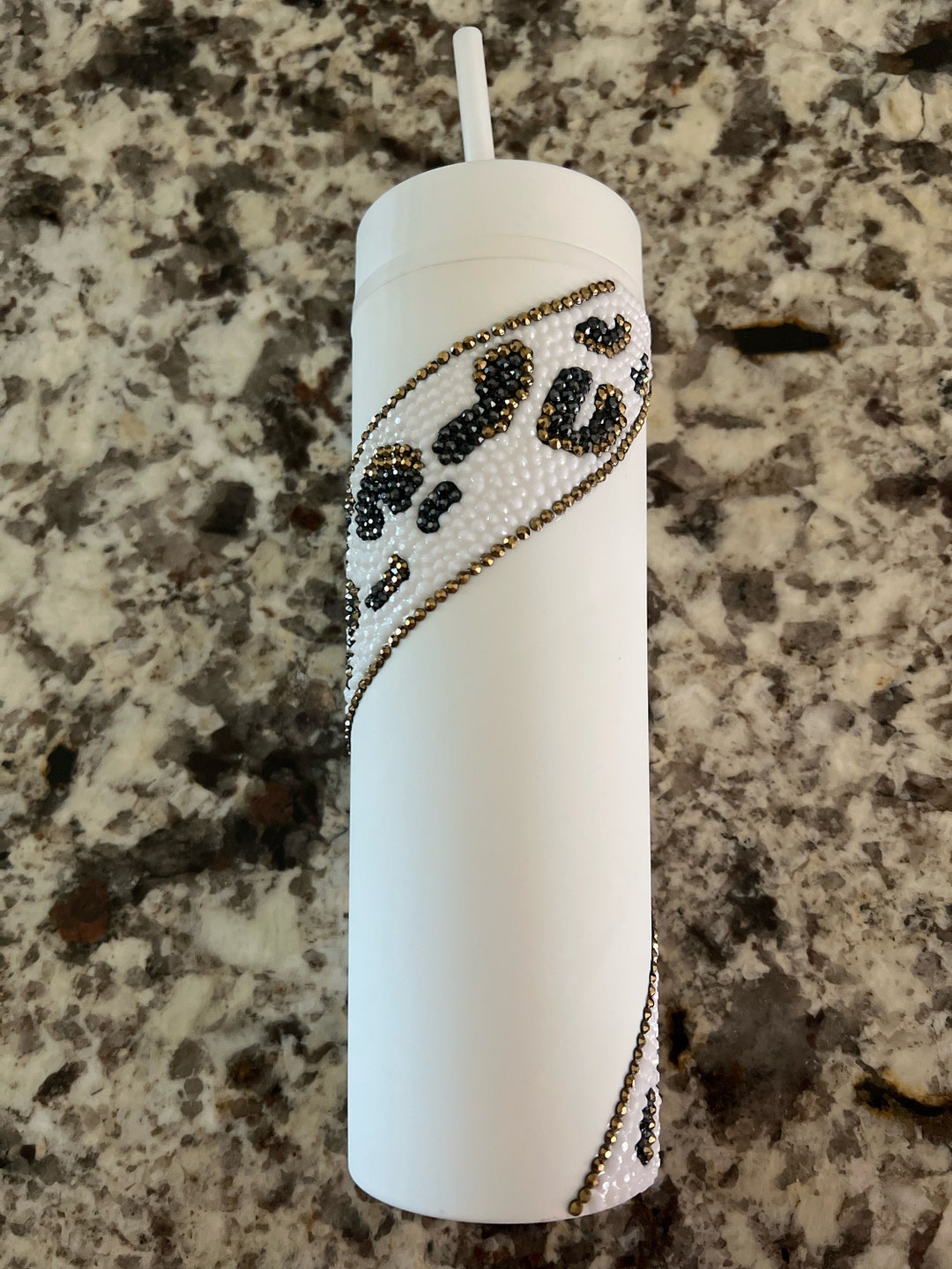 Wedding White Leopard Rhinestones Tumbler Sparkly Bridesmaid Summer ...