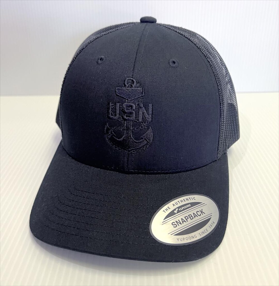 Navy Chief Ball Cap Original Snapback Trucker Black With Black Anchor ...