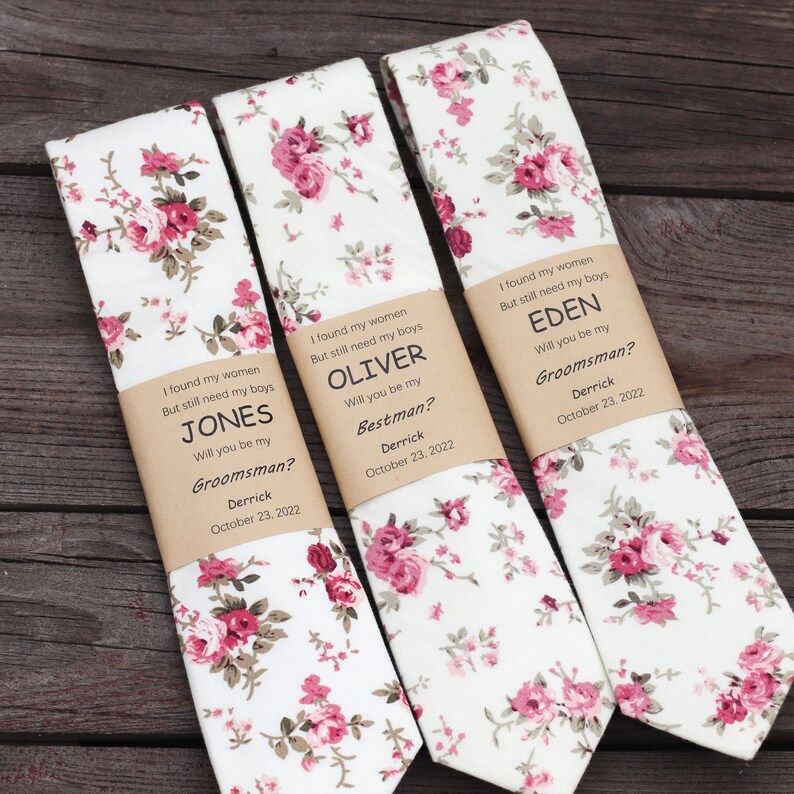 Handmade Beige Floral Cotton Tie, Bow Tie, Pocket Square Set - Etsy UK