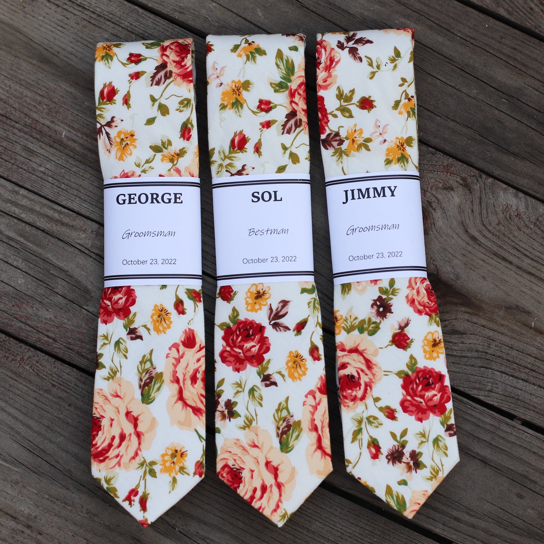 Handmade Dusty Rose Floral Cotton Tie, Pocket Square Wedding Set - Etsy