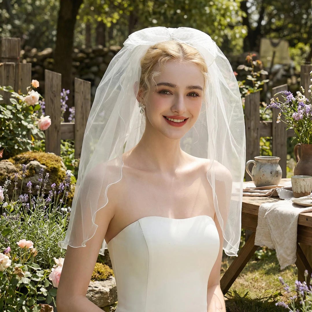 In Heaven Match Bridal Bow Veil | Soft Tulle With Luminous Pearls ...