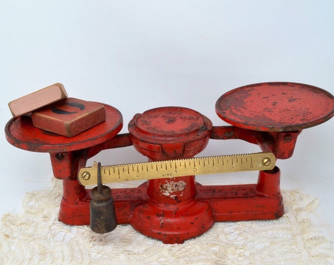 Antique Red Store Balance Scale • Cast Iron Balance Scale • Industrial ...