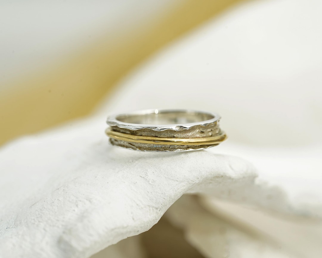 Spinning Ring, Dainty Silver and Brass Spinner Ring, Sterling Silver ...