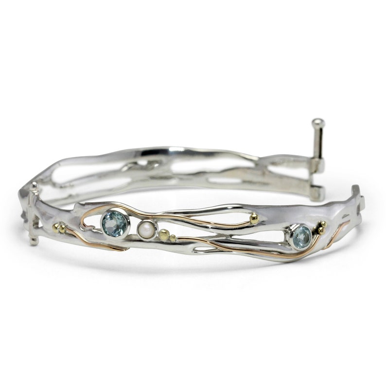 Organic Pearl and Blue Topaz Bangle Statement Bangle - Etsy