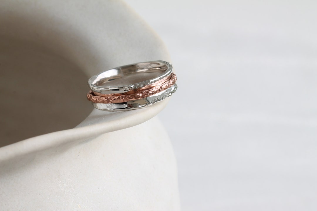 Spinning Ring, Handmade Silver Ring With Copper Band, Fidget Ring ...