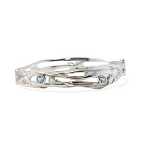 Organic Pearl and Blue Topaz Bangle Statement Bangle Sterling Silver ...