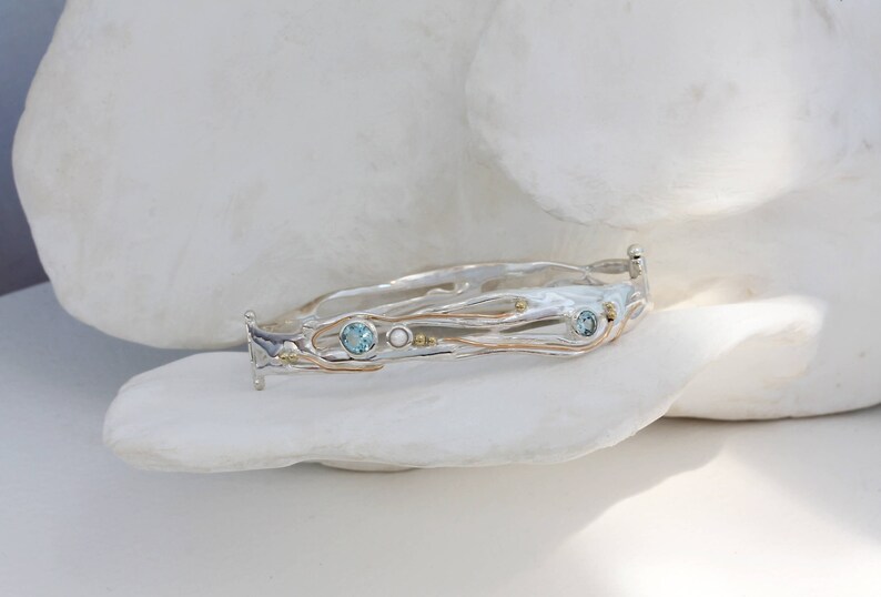 Organic Pearl and Blue Topaz Bangle Statement Bangle - Etsy