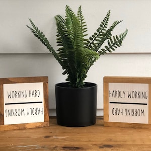 Flippable Desk Sign Working Hard Quote Hardly Working Sign | Etsy