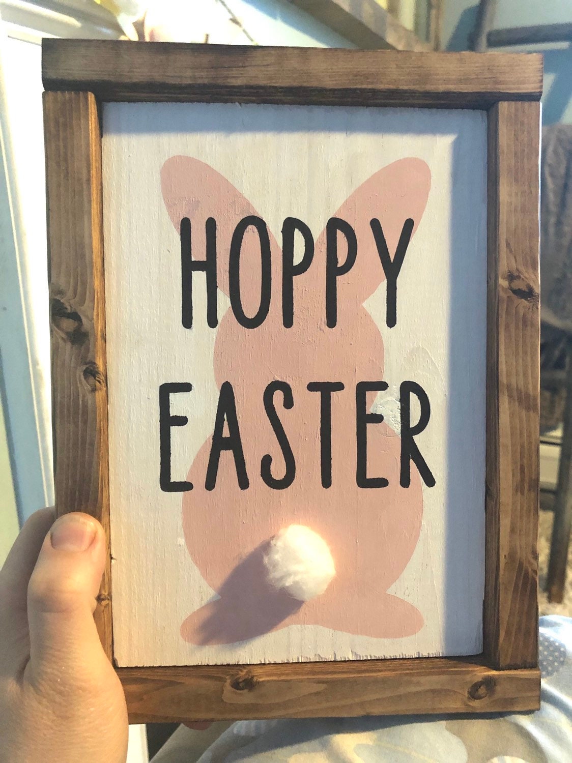 Hoppy Easter Wood Sign, Happy Easter Home Decor, Small Wood Signs, Bog ...