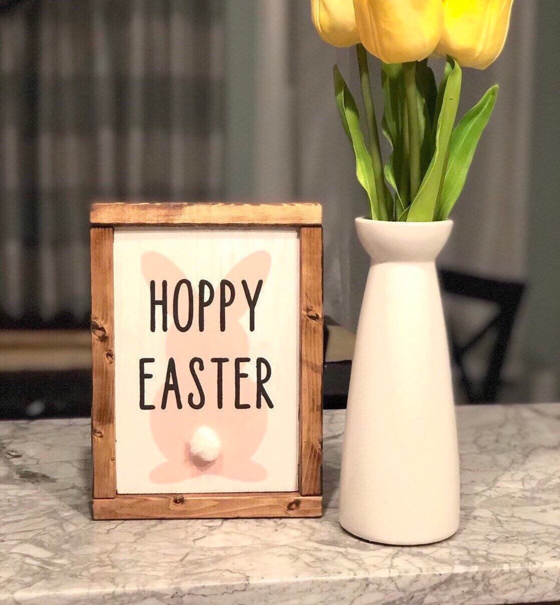 Hoppy Easter Wood Sign, Happy Easter Home Decor, Small Wood Signs, Bog ...