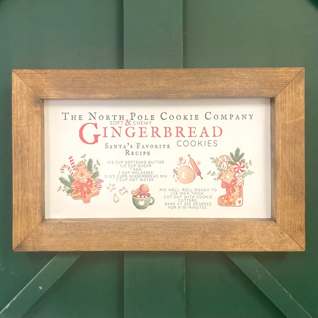 Gingerbread Recipe Sign, Winter Kitchen Decor, Gingerbread Cookie Sign ...