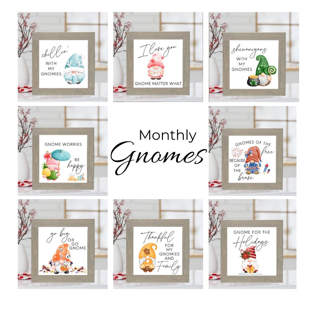 Monthly Gnomes Signs, Seasonal Gnome Decor, Gnome Lover Gift, Gnome ...