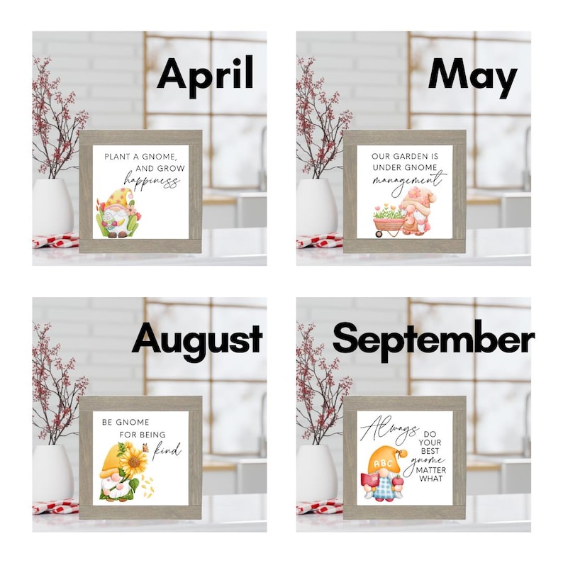 Monthly Gnomes Signs, Seasonal Gnome Decor, Gnome Lover Gift, Gnome ...
