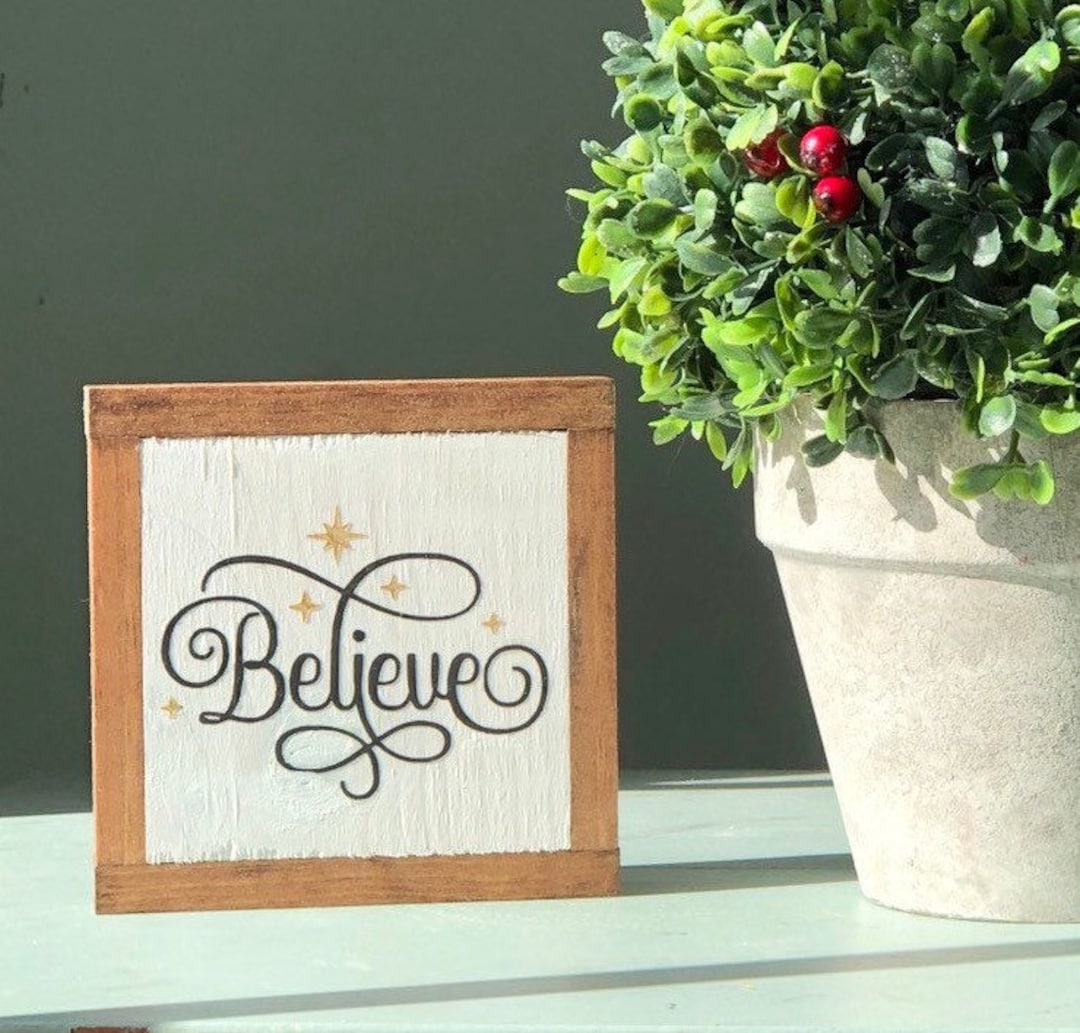 Believe Wood Sign, Tiered Tray Decor, Christmas Home Decor, Winter Sign ...