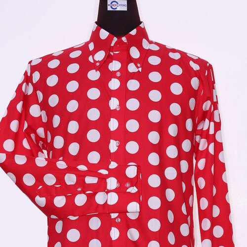 Polka Dot Shirt Large Red Dot in White Shirt for Man - Etsy