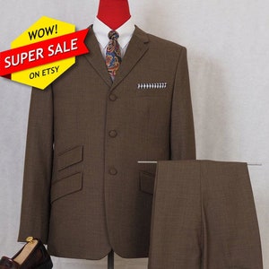 Mod SuitTailored 60s Fashion 3 Button Brown Suit For Men | Etsy