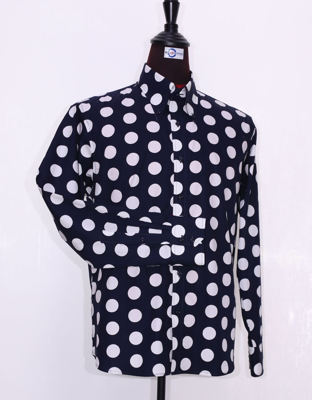Mod Shirt | Large Dark Navy Blue Polka Dot Shirt for Men - Etsy