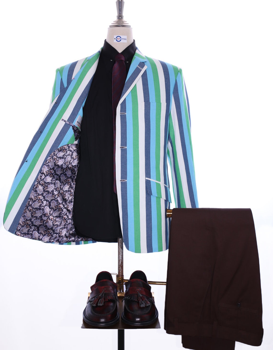 Boating Blazer | Sky Blue and Green Striped Blazer - Etsy