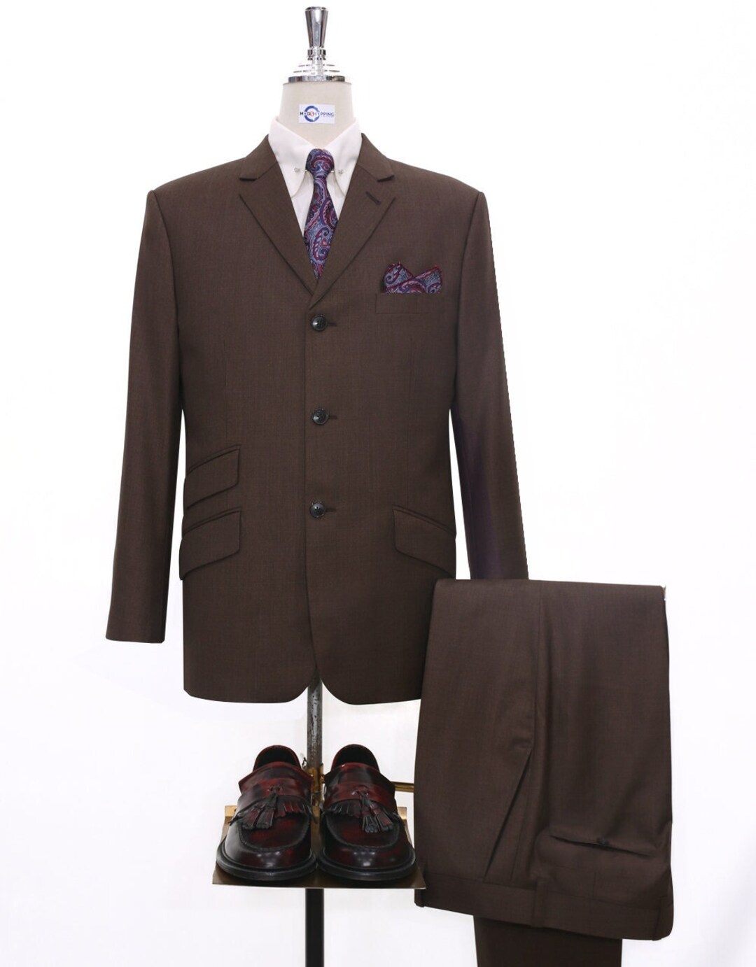 Mod Suit|tailored 60s Fashion 3 Button Brown Suit for Men - Etsy