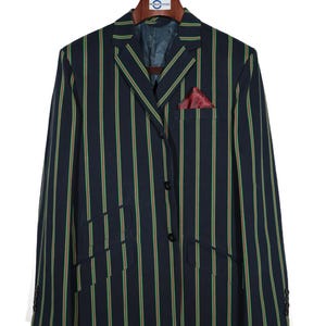 Boating Blazer - Dark Navy Blue and Green Striped Blazer - Etsy