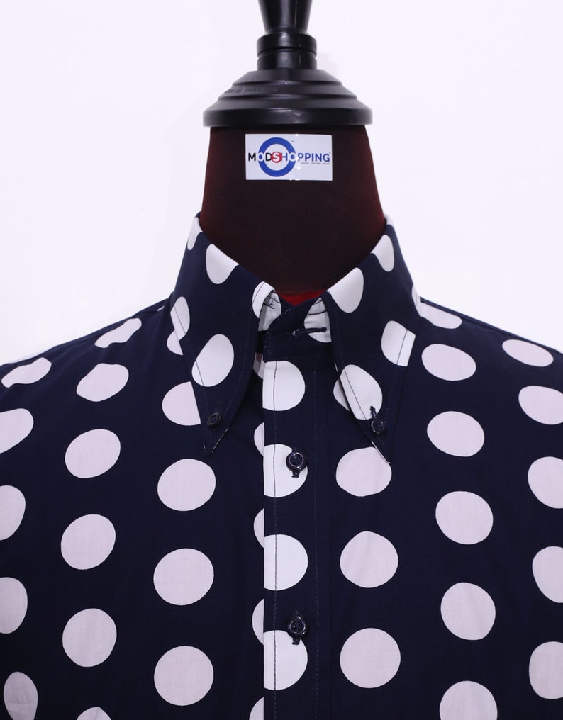 Mod Shirt | Large Dark Navy Blue Polka Dot Shirt for Men - Etsy