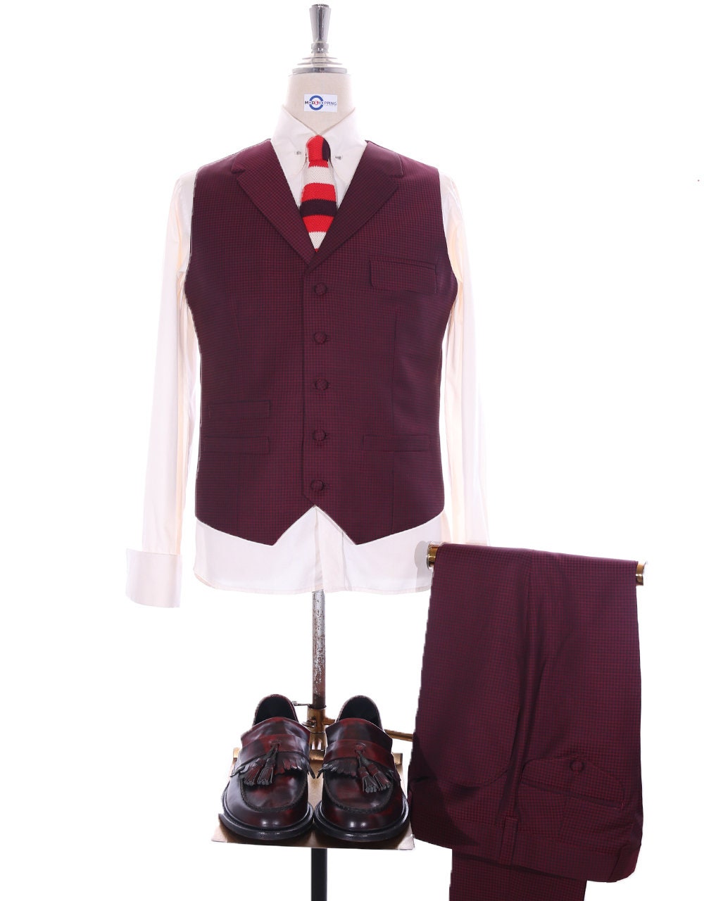 Men's Three Piece Suit Burgundy Check Suit - Etsy