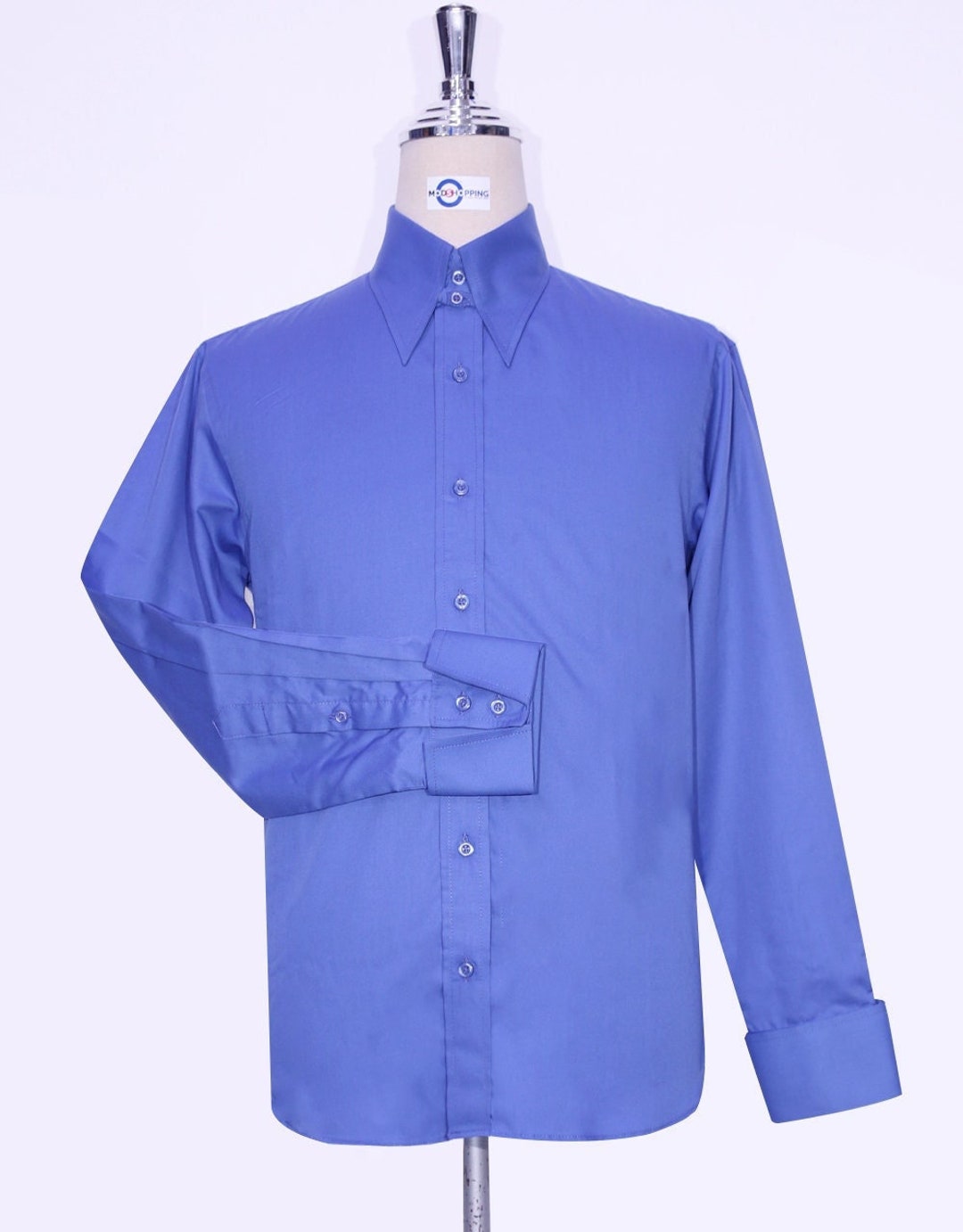 60s Mod Tab Collar Shirt: Sky Blue Cotton, Milanese Cuff - Etsy