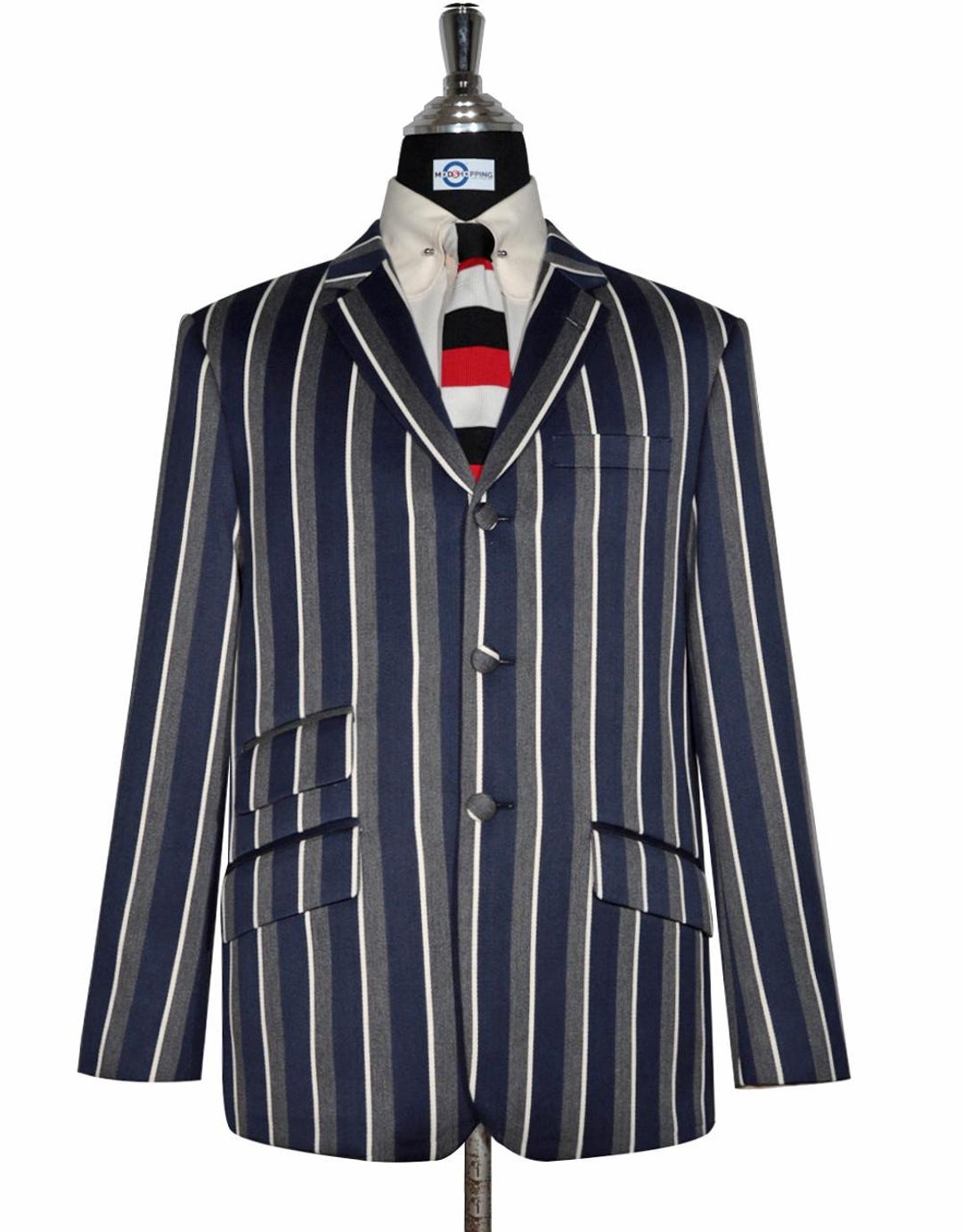 Boating Jacket | Navy Blue Grey and White Striped Blazer - Etsy
