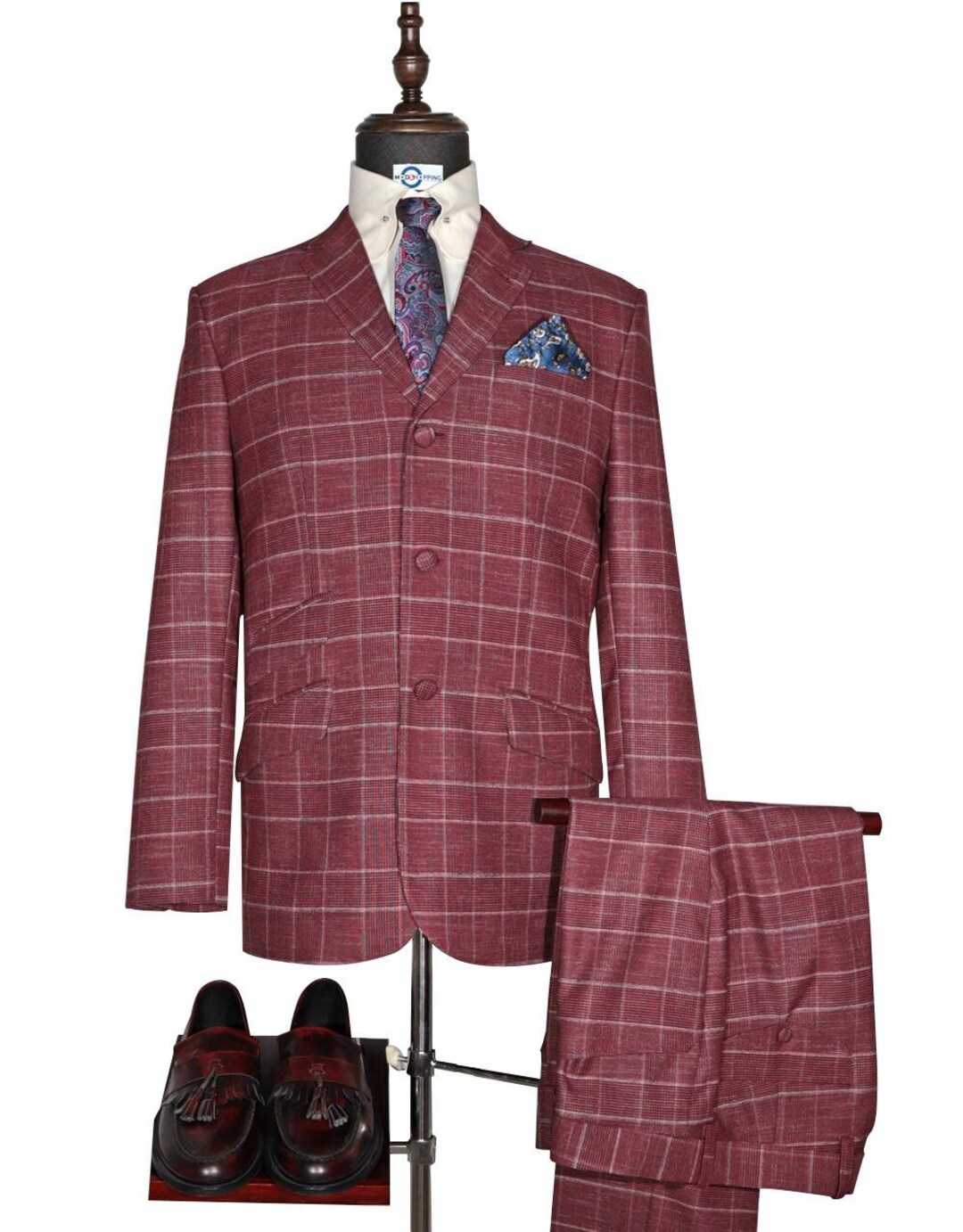 60s Vintage Style Red Prince of Wales Check Suit - Etsy