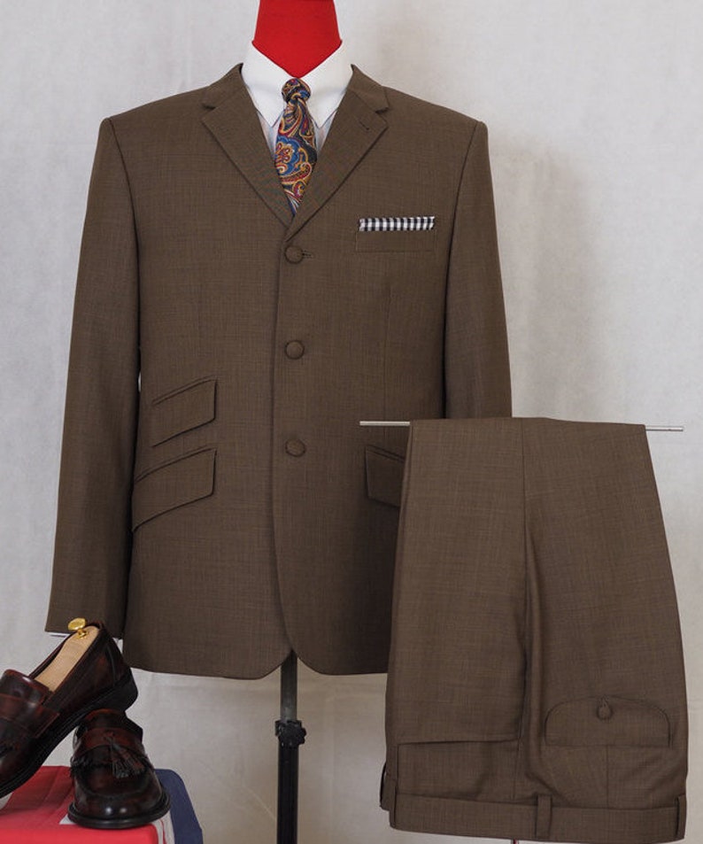 Mod SuitTailored 60s Fashion 3 Button Brown Suit For Men | Etsy