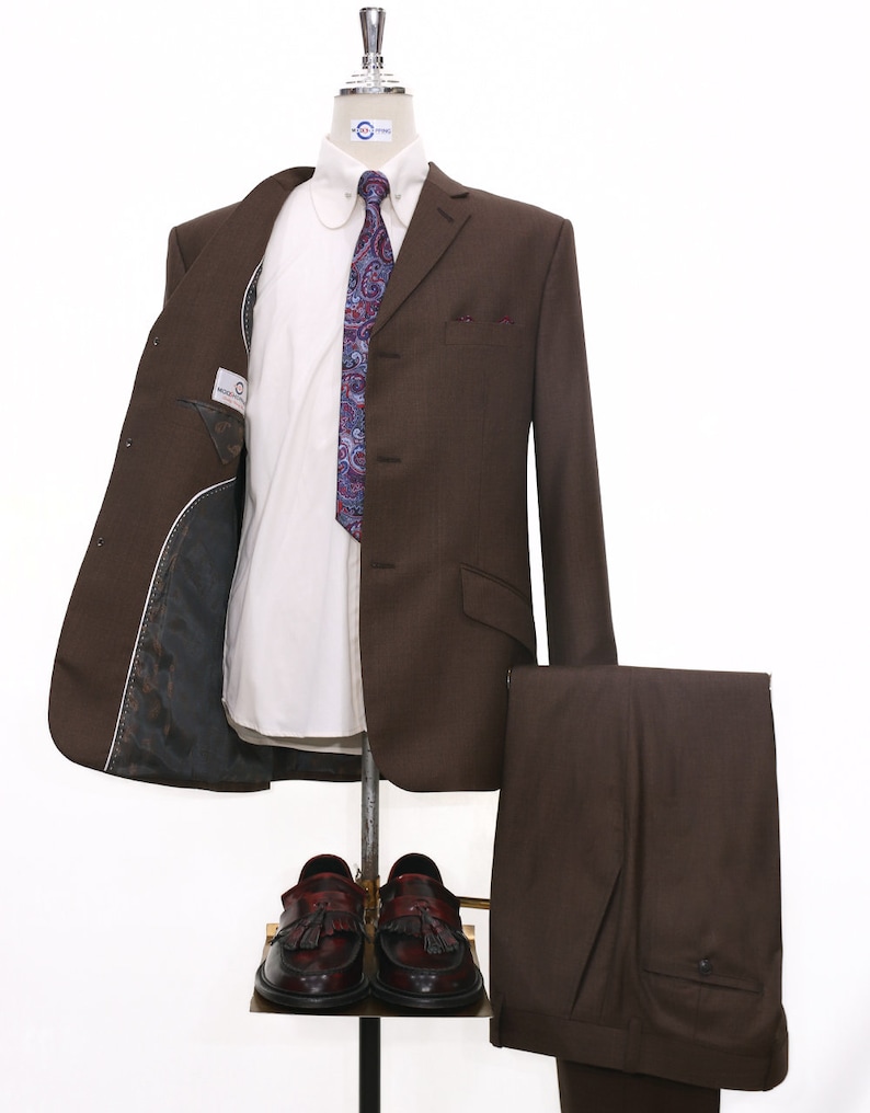 Mod Suit|tailored 60s Fashion 3 Button Brown Suit for Men - Etsy
