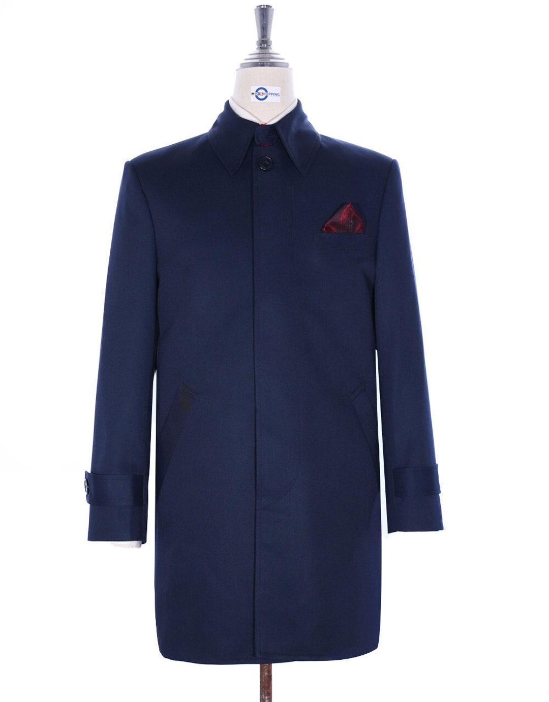 Mens Navy Blue Cotton Twill Mac Coat - Mod Style - Etsy