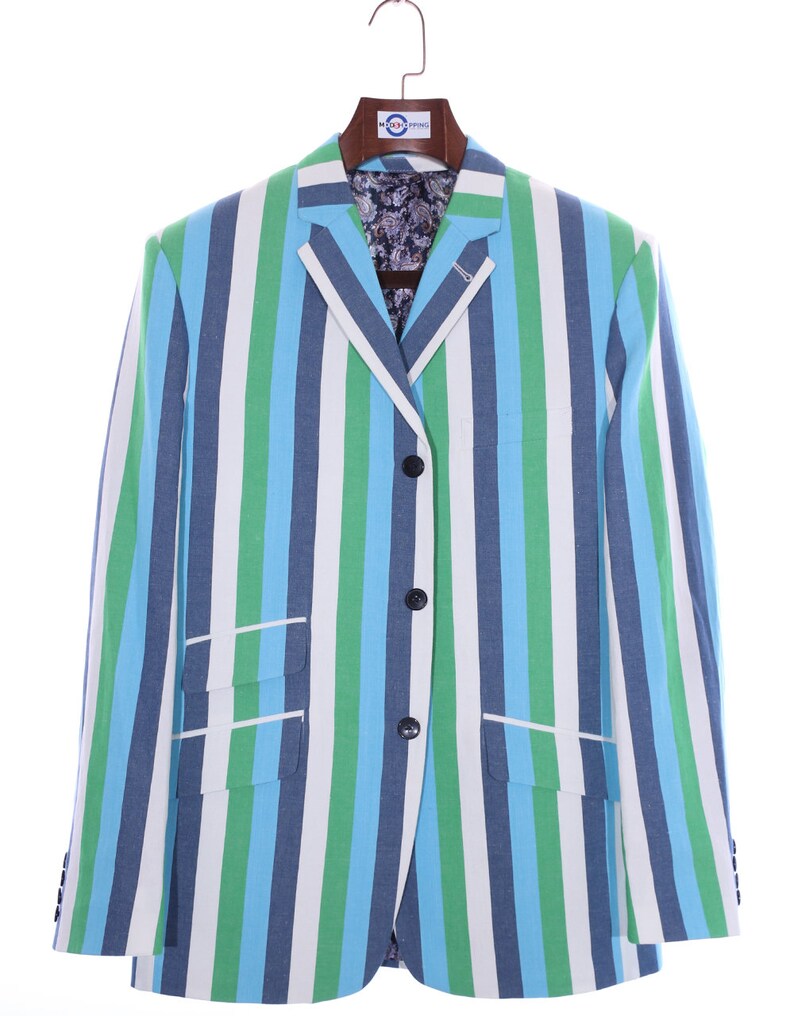 Boating Blazer | Sky Blue and Green Striped Blazer - Etsy