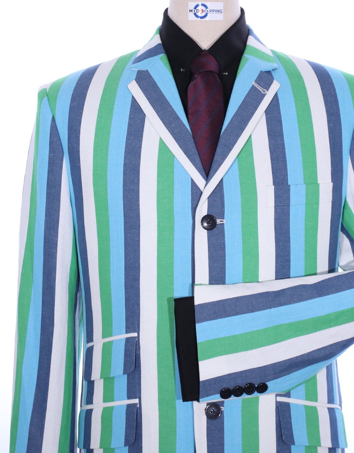 Boating Blazer | Sky Blue and Green Striped Blazer - Etsy
