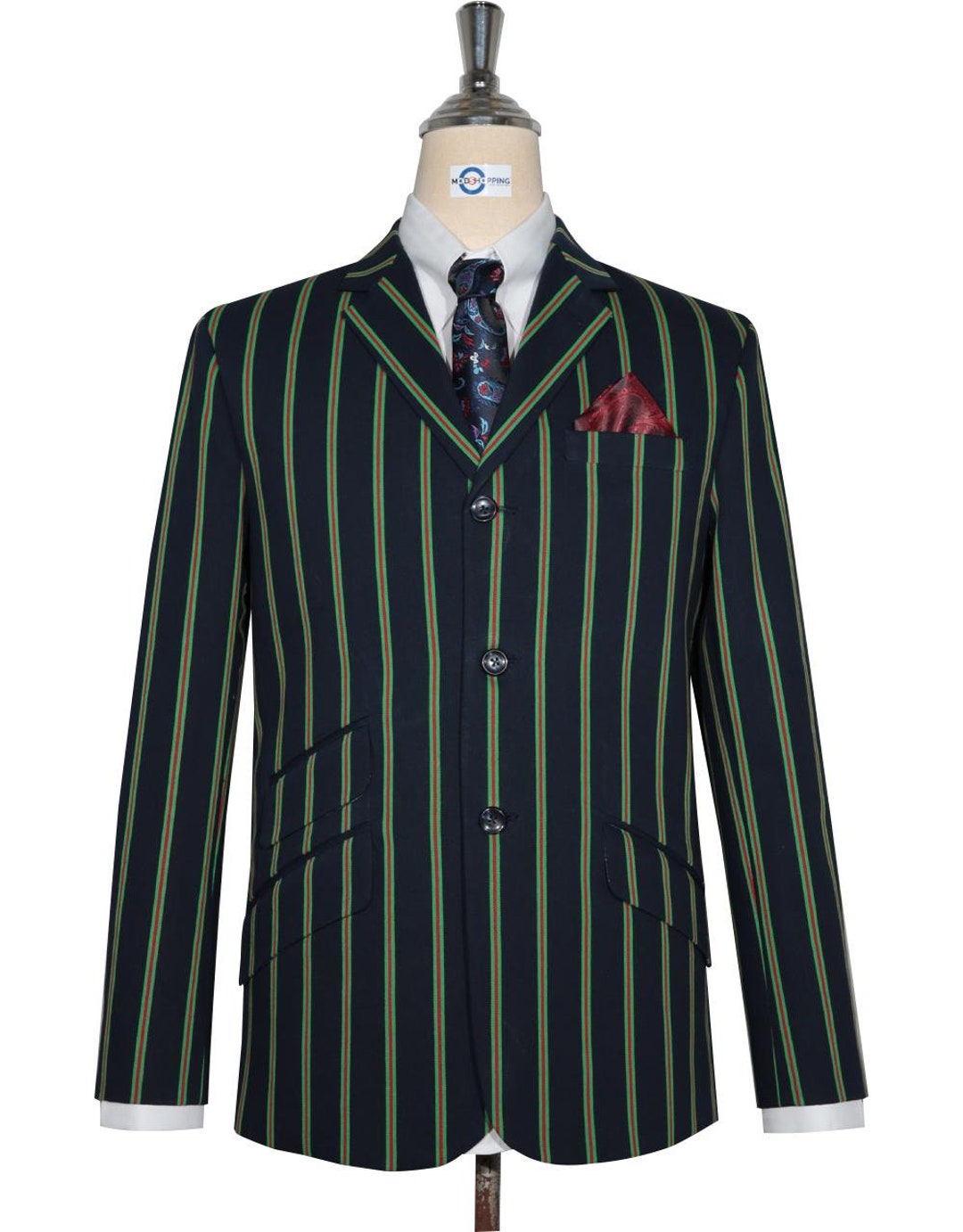 Boating Blazer - Dark Navy Blue and Green Striped Blazer - Etsy