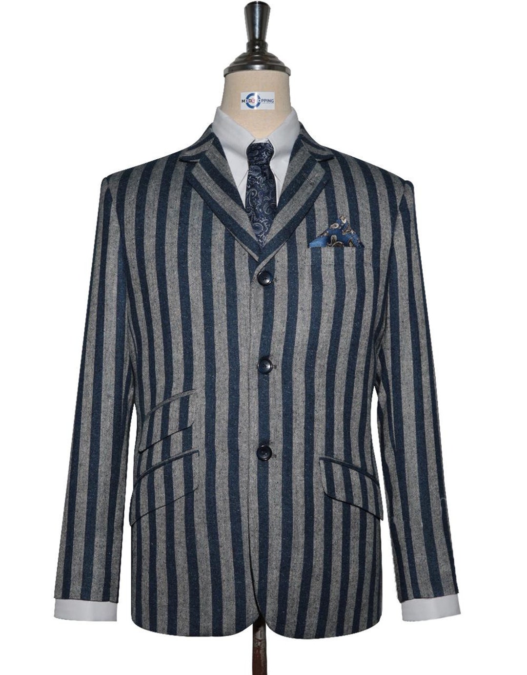 Boating Blazer - Navy Blue and Grey Striped Blazer - Etsy