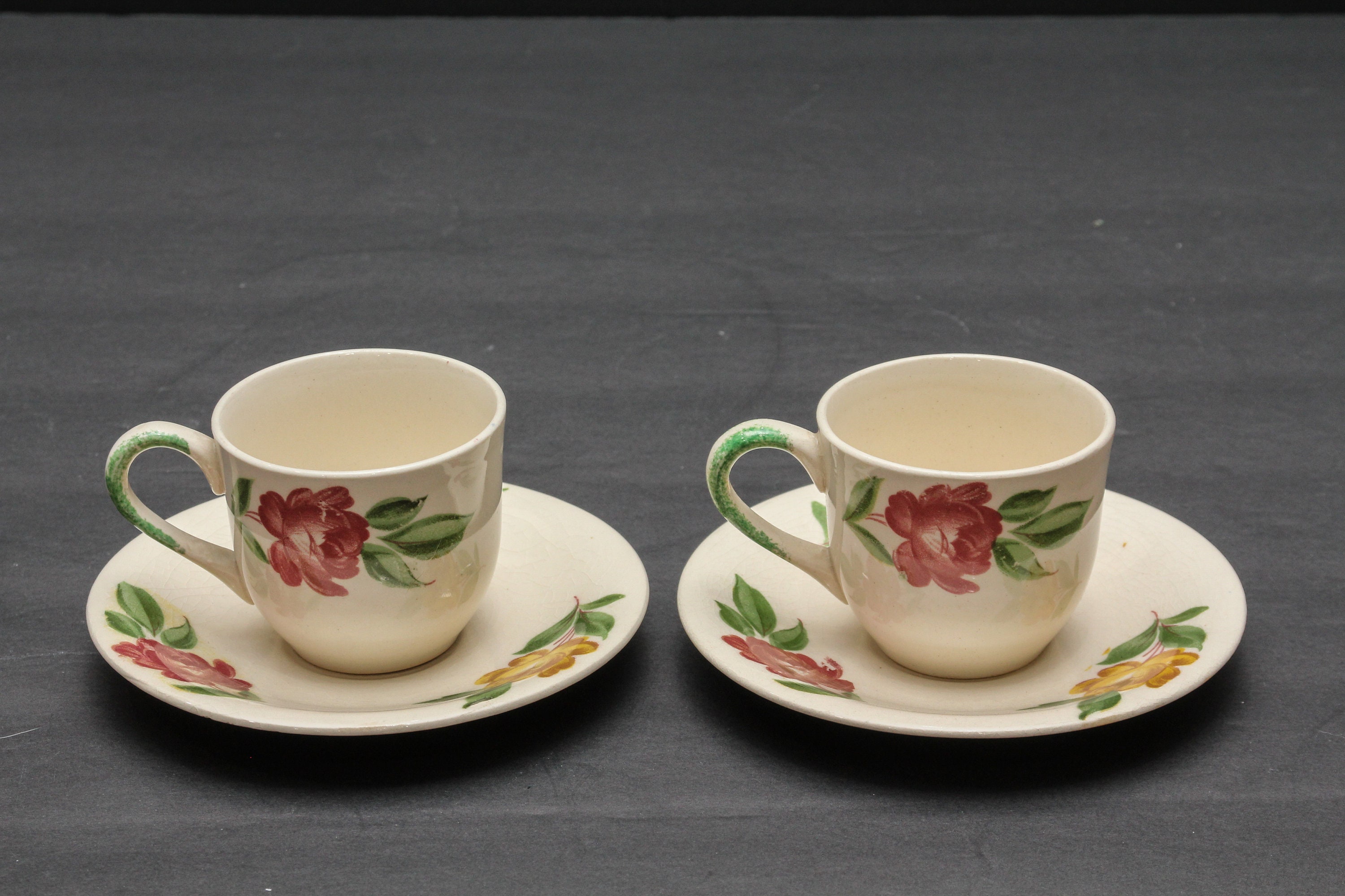 Excellent Set of 2 Paden City Pottery Floral Shenandoah Ware Tea Cups ...